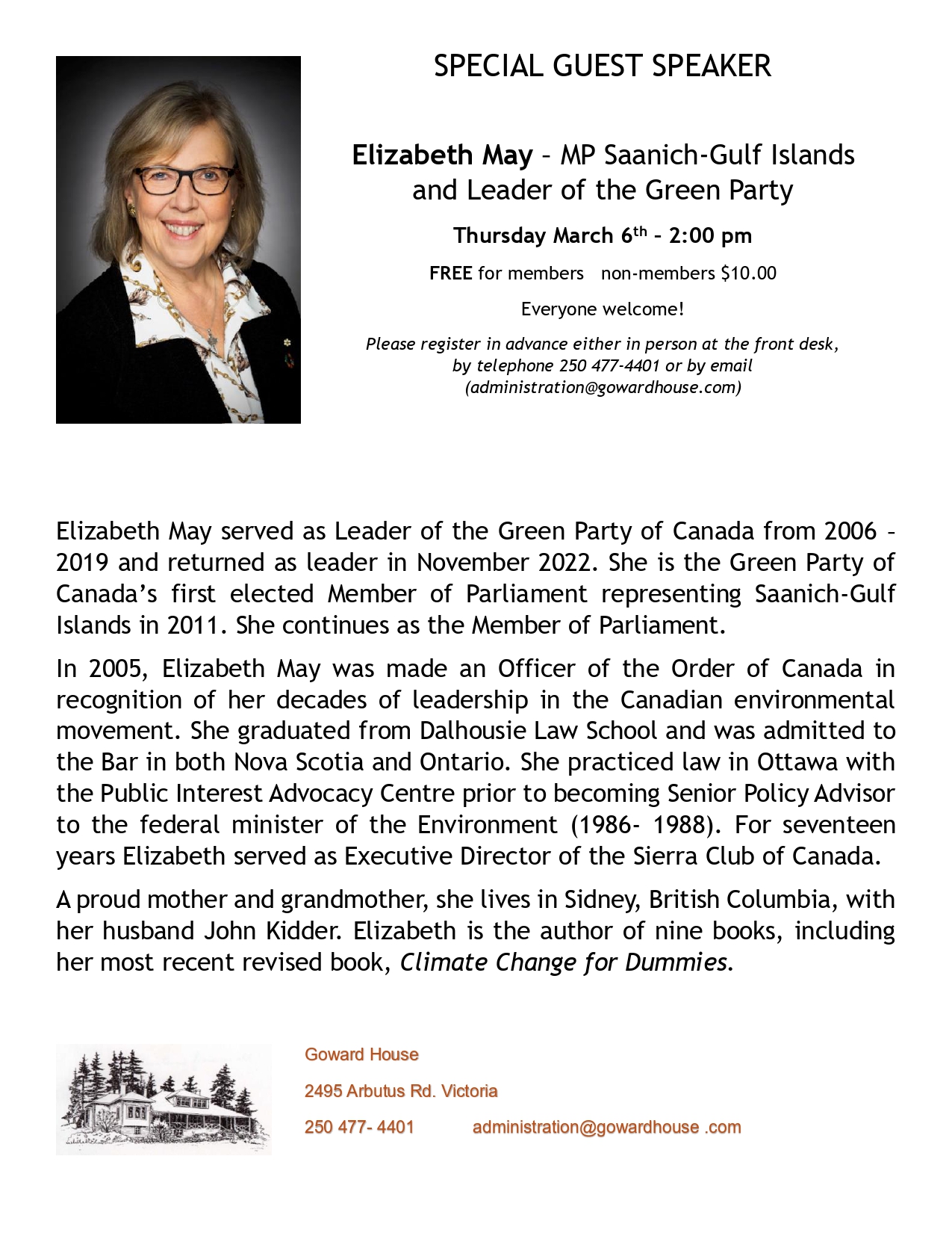 Speakers Event: Goward House | Elizabeth May